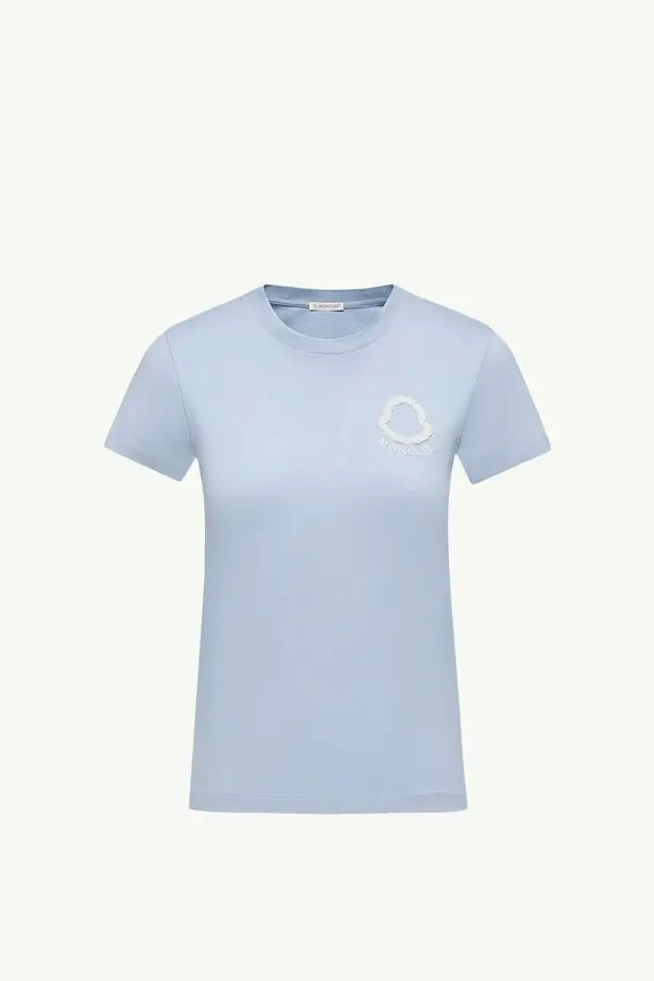 Moncler Embroidered Logo Cotton T-shirt - Blue