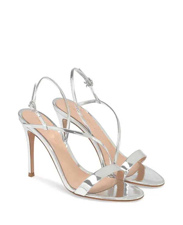 GIANVITO ROSSI Manhattan 95 Sandal - Silver Calf Leather