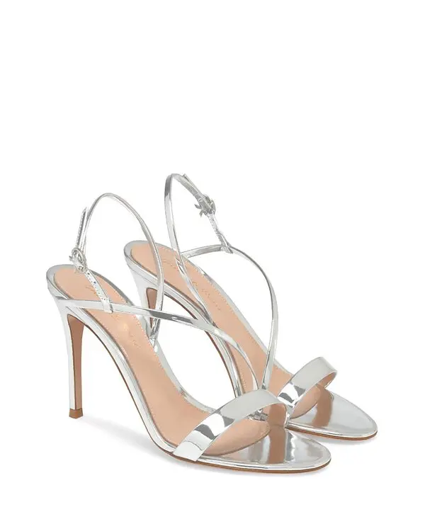GIANVITO ROSSI Manhattan 95 Sandal - Silver Calf Leather