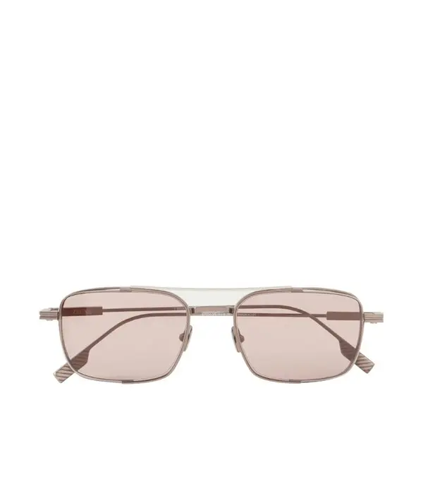 Zegna Geometric Round-frame Titanium Sunglasses - Bronze