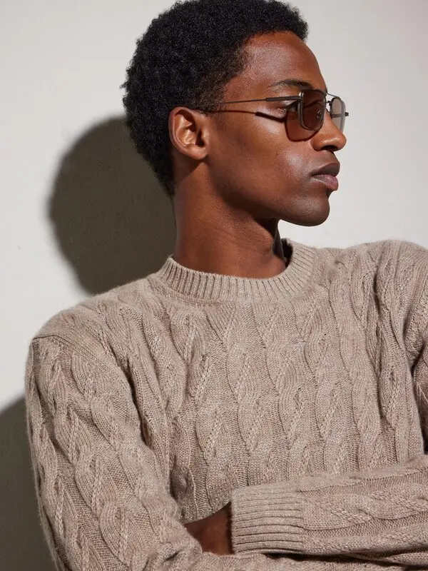 Zegna Geometric Round-frame Titanium Sunglasses