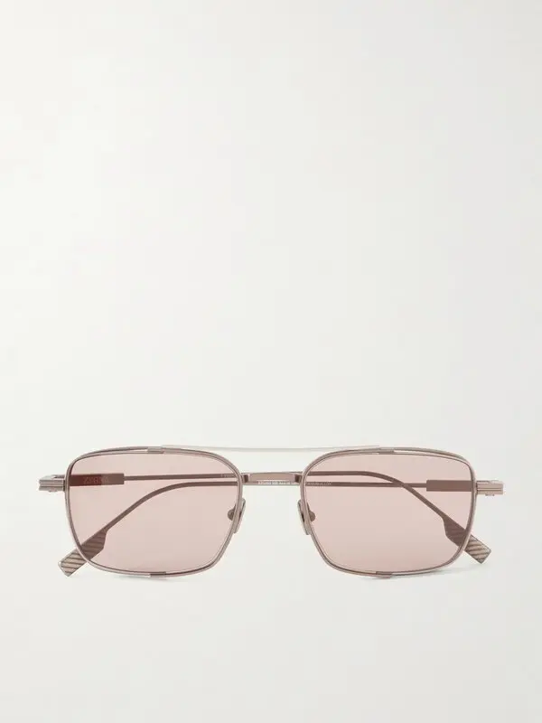 Zegna Geometric Round-frame Titanium Sunglasses - Pink