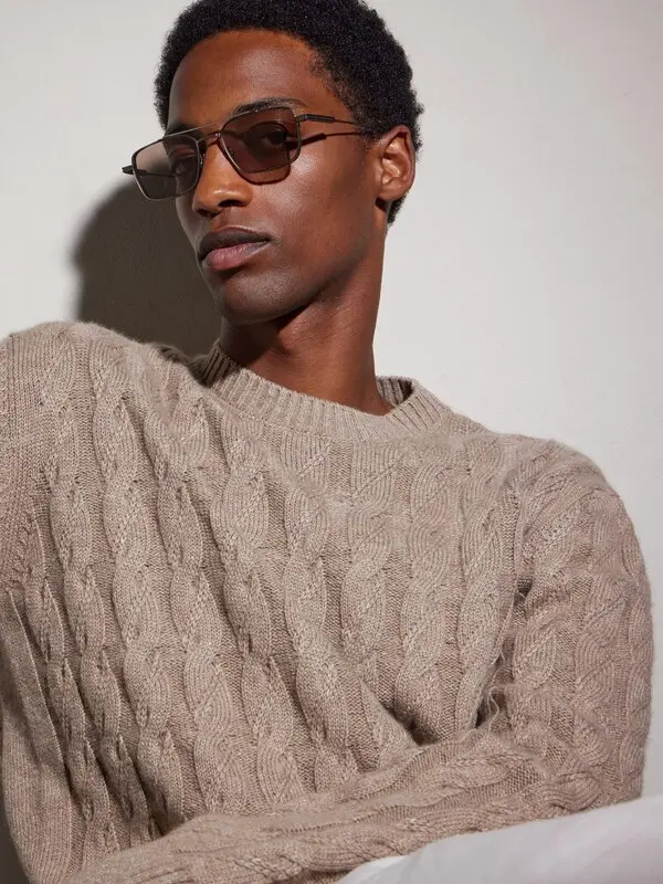 Zegna Geometric Round-frame Titanium Sunglasses