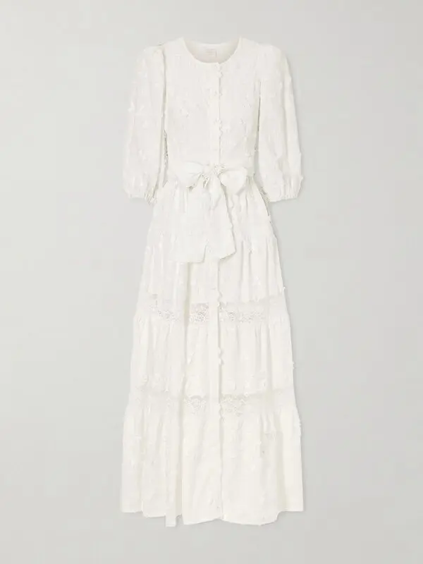 Loretta Caponi Poppi Broderie Anglaise Cotton Maxi Dress - White