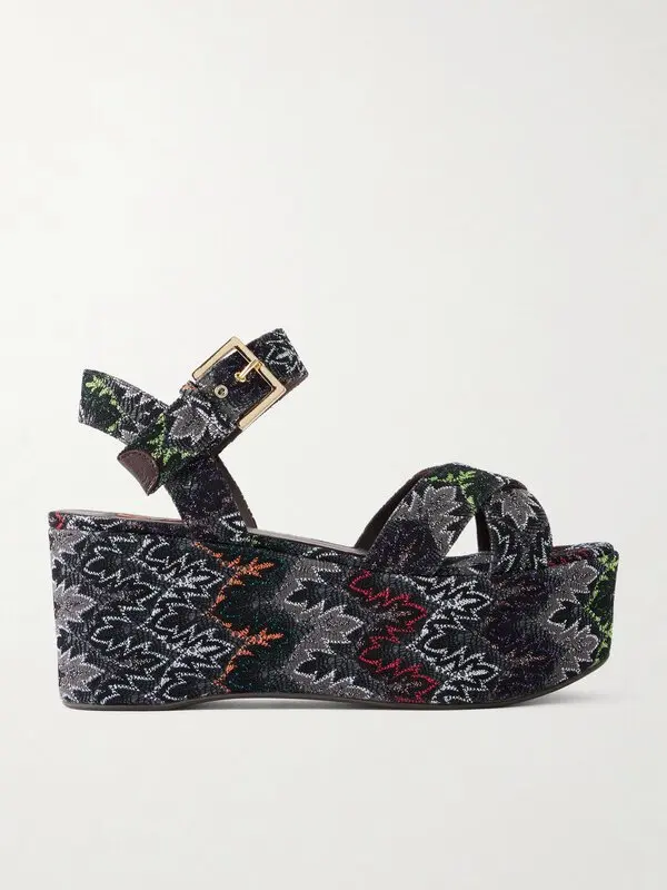 Missoni Julia Striped Woven Platform Sandals - Black