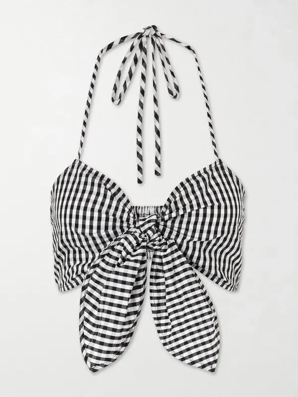 Faithfull The Brand Onda Knotted Checked Cotton Top - Black