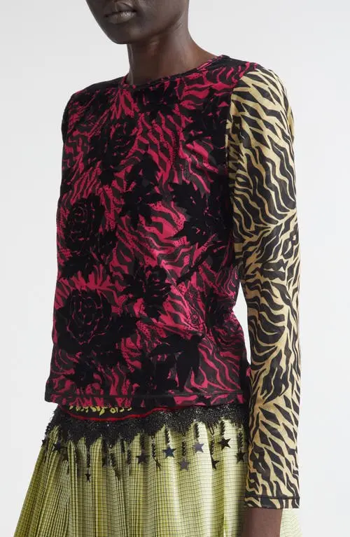 CHOPOVA LOWENA Flocked Mesh T-shirt - Black Multi