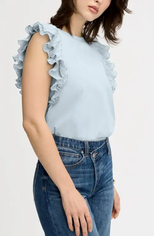 Sam Edelman Pleated Ruffle Sleeve Top - Soft Blue
