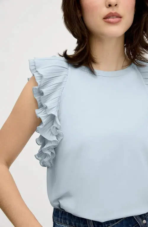 Sam Edelman Pleated Ruffle Sleeve Top - Soft Blue