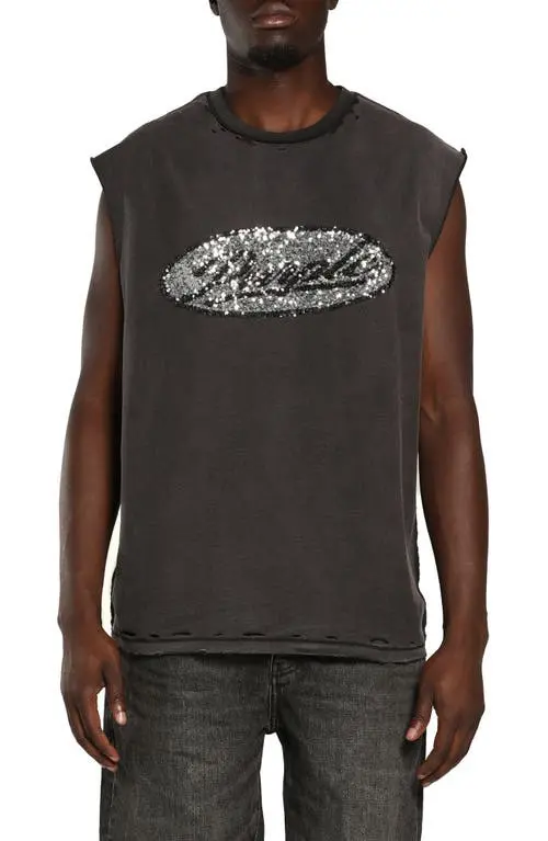 PURPLE BRAND Sleeveless Textured Cotton Sequin Graphic T-shirt