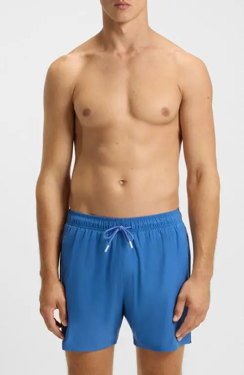 BOSS Iconic Side Stripe Swim Trunks - Bright Blue