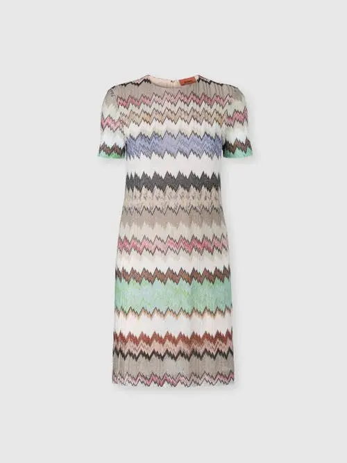 Missoni Viscose Lamé Zigzag Mini Dress With Short Sleeves - Multicoloured