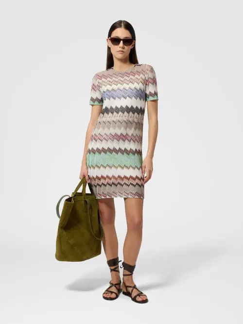 Missoni Viscose Lamé Zigzag Mini Dress With Short Sleeves - Multicoloured