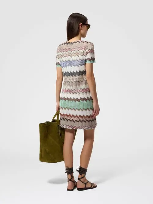 Missoni Viscose Lamé Zigzag Mini Dress With Short Sleeves - Multicoloured