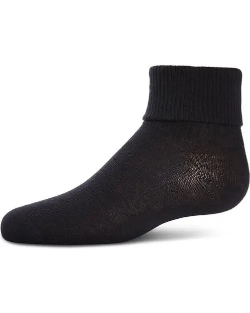 MEMOI Ribbed Triple-roll-cuff Ankle Socks - Black