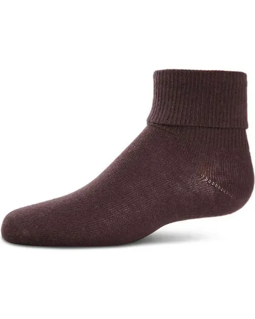 MEMOI Ribbed Triple-roll-cuff Ankle Socks - Brown