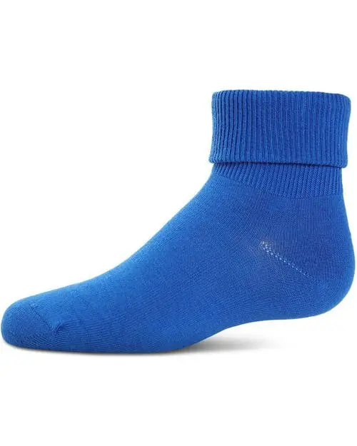 MEMOI Ribbed Triple-roll-cuff Ankle Socks - Cobalt