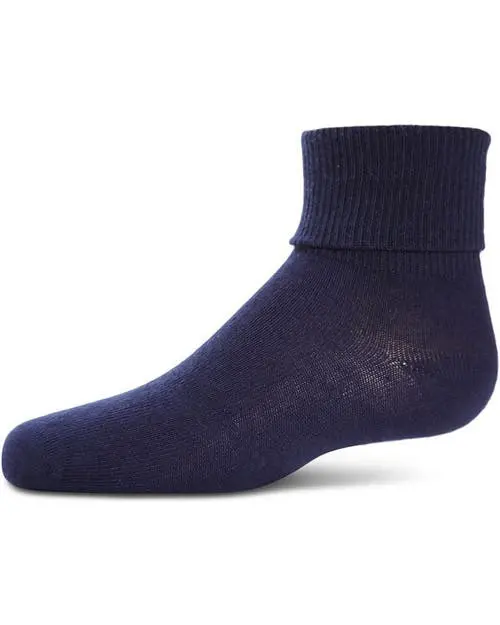 MEMOI Ribbed Triple-roll-cuff Ankle Socks - Dark Blue