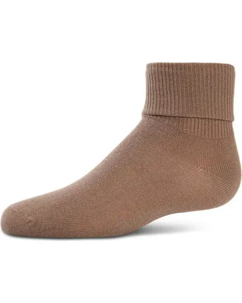 MEMOI Ribbed Triple-roll-cuff Ankle Socks - Deep Tan