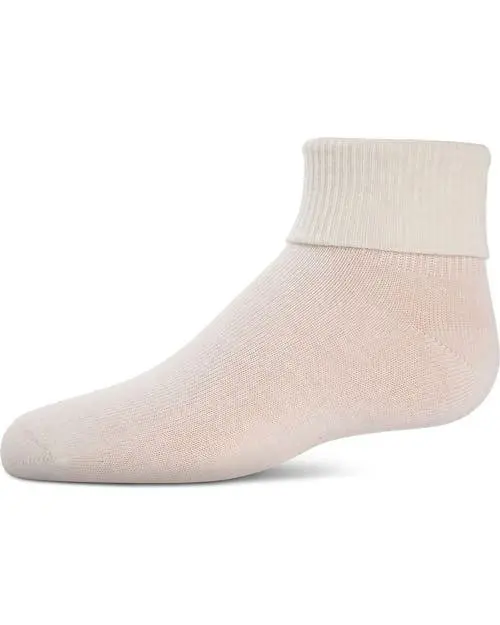 MEMOI Ribbed Triple-roll-cuff Ankle Socks - Ivory