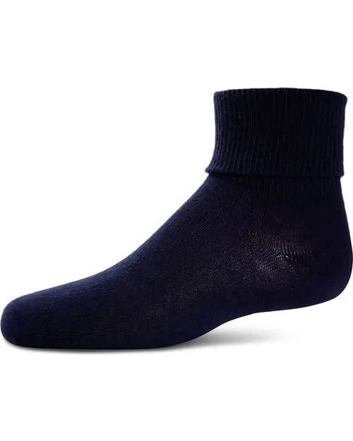 MEMOI Ribbed Triple-roll-cuff Ankle Socks - Navy