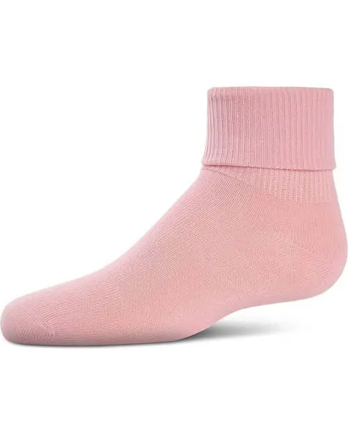 MEMOI Ribbed Triple-roll-cuff Ankle Socks - Rose Pink