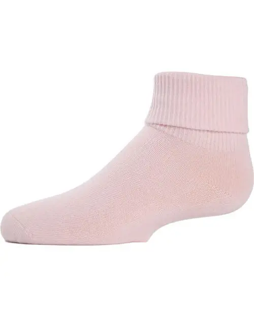 MEMOI Ribbed Triple-roll-cuff Ankle Socks - Soft Pink