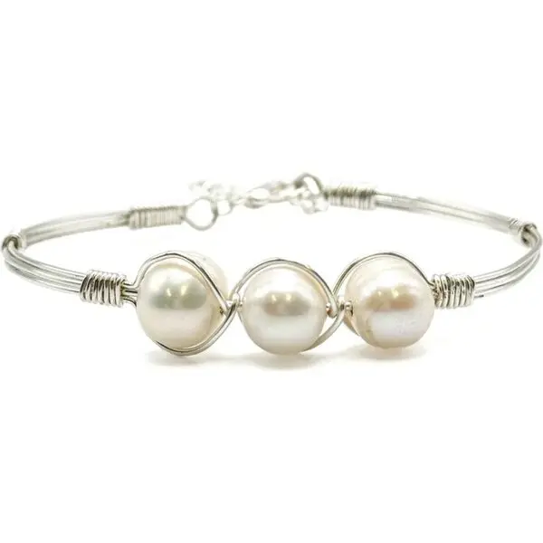 ALEGRIA ACCESSORIES Perla Freshwater Pearl Bangle Bracelet - Silver