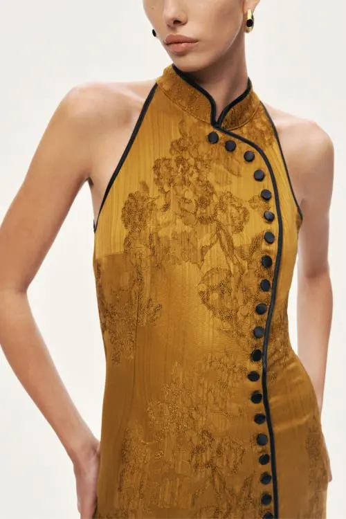 NOCTURNE Jacquard Halterneck Midi Dress - Camel