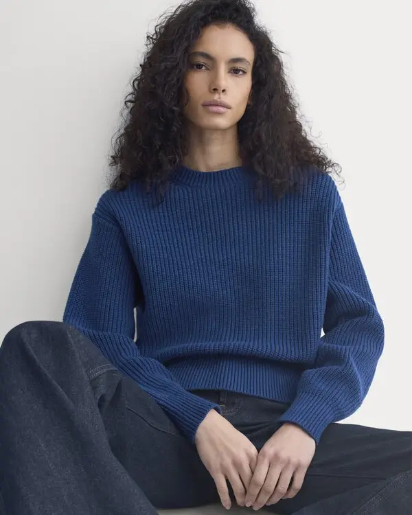 Everlane Cropped Ribbed Crew Neck Sweater - Estate Blue