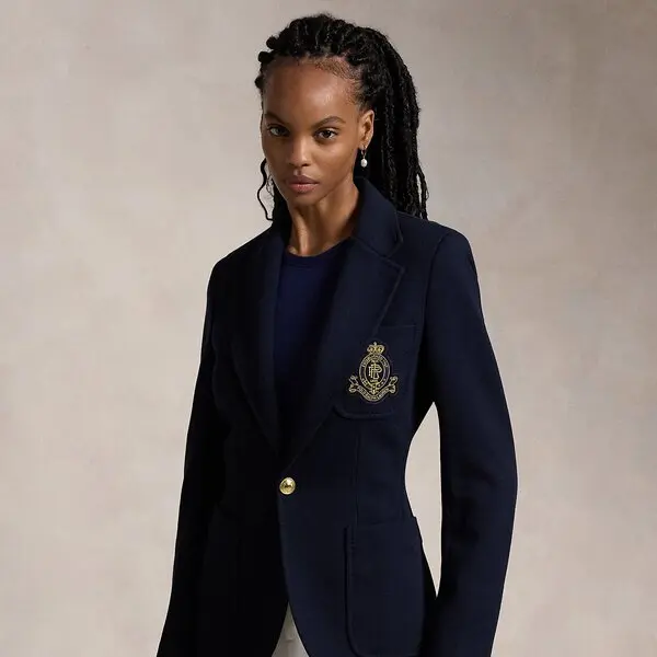 Ralph Lauren Single-breasted Logo-crest Knit Blazer - Park Avenue Navy