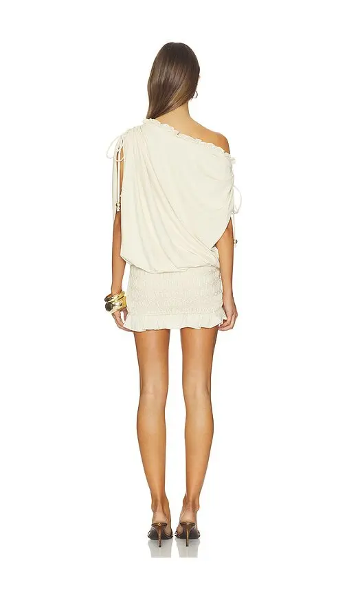 LOVERS AND FRIENDS One-shoulder Mini Dress With Gathered Bodice And Shirred Skirt