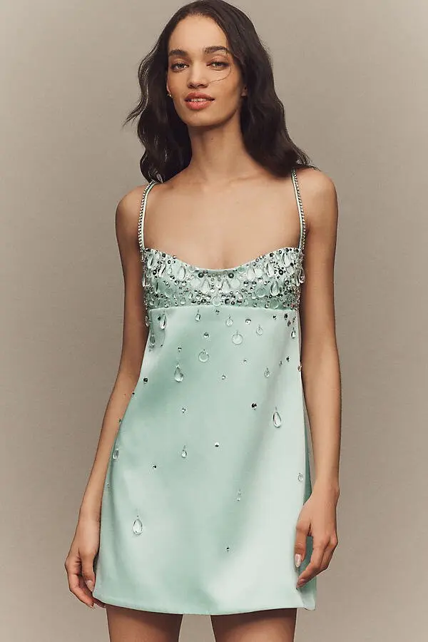 Retrofete Lorelai Embellished Mini Dress - Light Blue