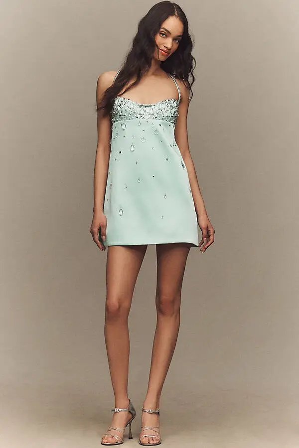 Retrofete Lorelai Embellished Mini Dress - Light Blue