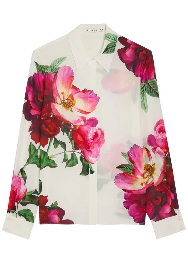 Alice + Olivia Willa Floral-print Silk-chiffon Shirt - White