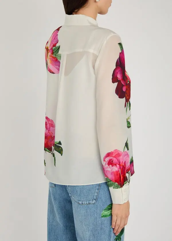 Alice + Olivia Floral-print Silk-chiffon Shirt - White