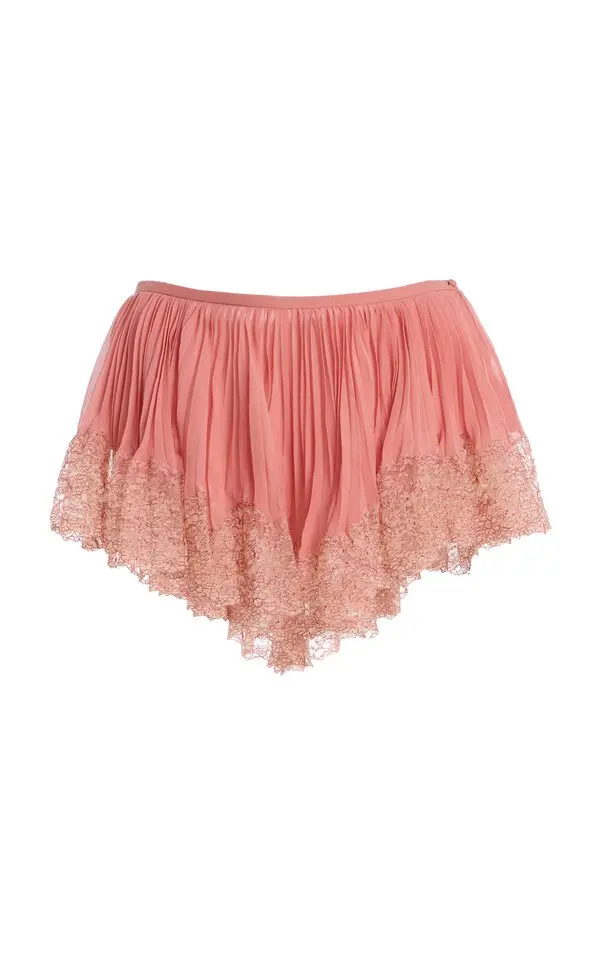 Saint Laurent Lace-trimmed Plissé Silk Shorts - Pink