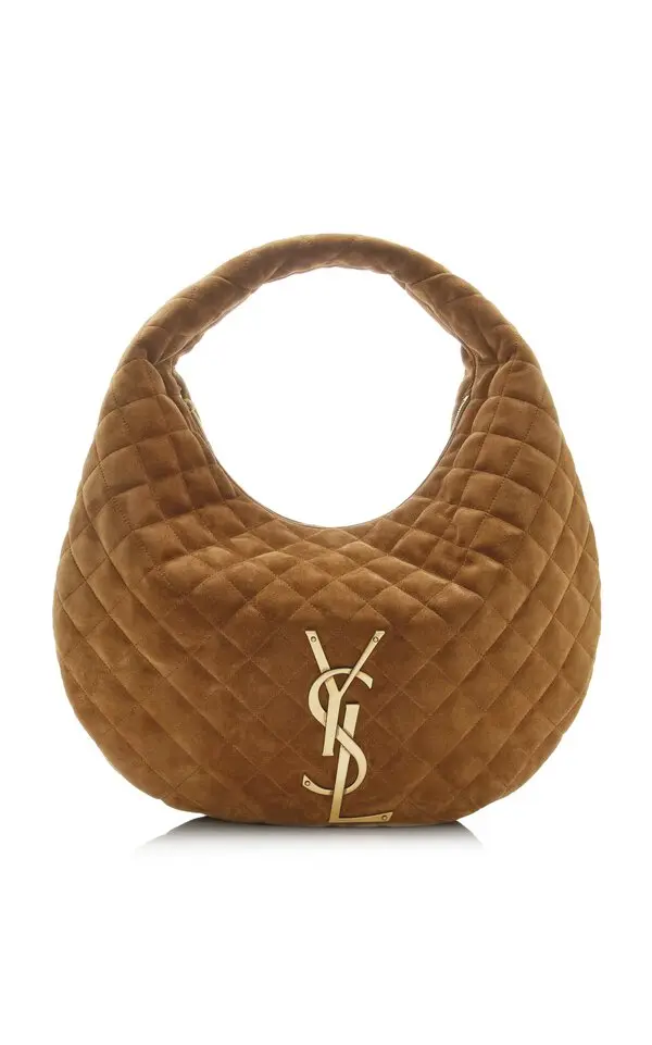 Saint Laurent Icare Quilted Suede Hobo Bag - Brown