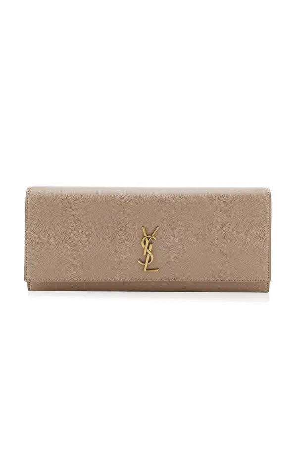 Saint Laurent Kate Grain De Poudre Leather Clutch - Ivory