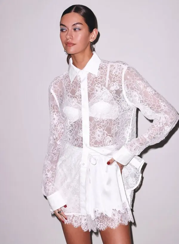 FLEUR DU MAL Juliet Lace Button Down Shirt
