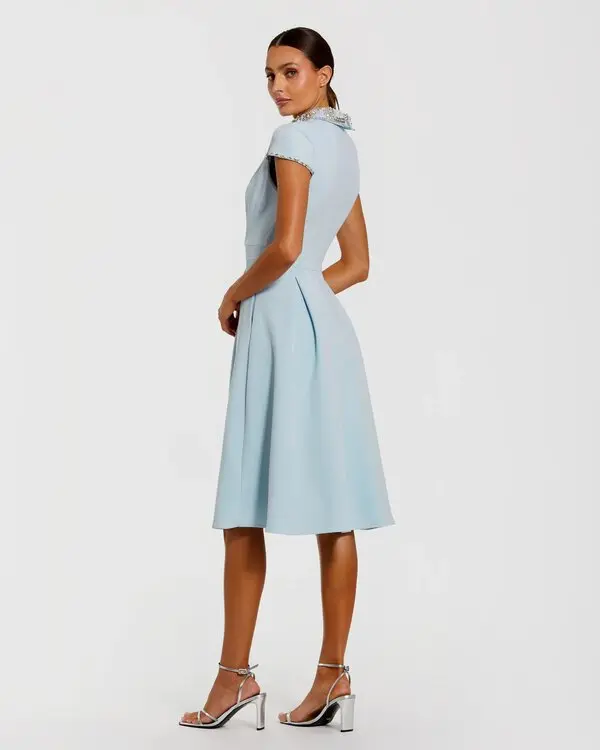 Mac Duggal Embellished Collar A-line Midi Dress - Blue