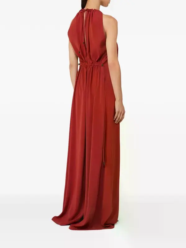 Max Mara Halterneck Keyhole Detail Flowing Envers Satin Jumpsuit - Red