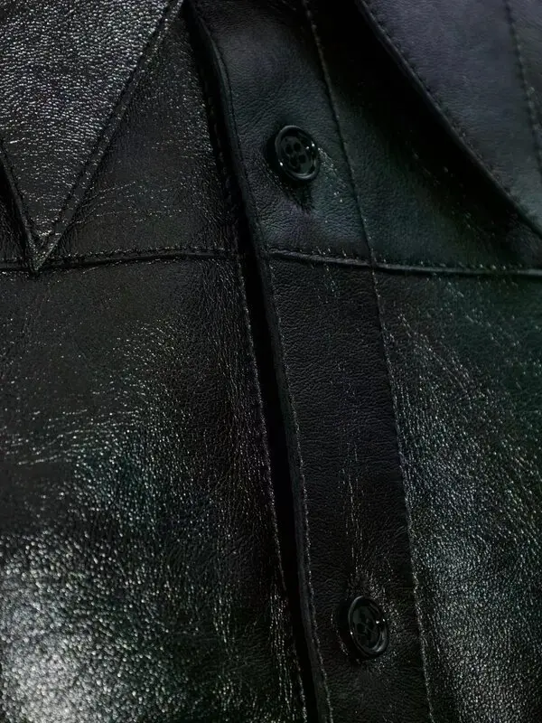 AMI Paris Panelled Leather Shirt
