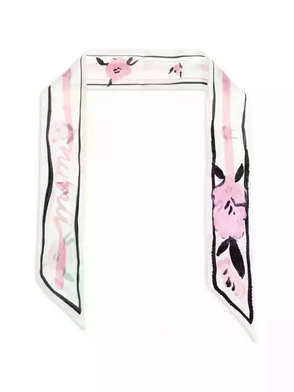 Marni Floral-print Striped-trim Silk Scarf - White