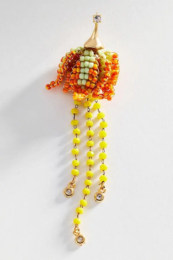 Anthropologie Cascading Beaded Flower Drop Earrings