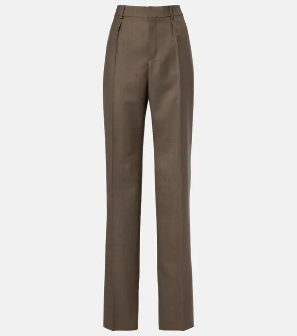 Saint Laurent Wool Straight Leg Pants - Brown