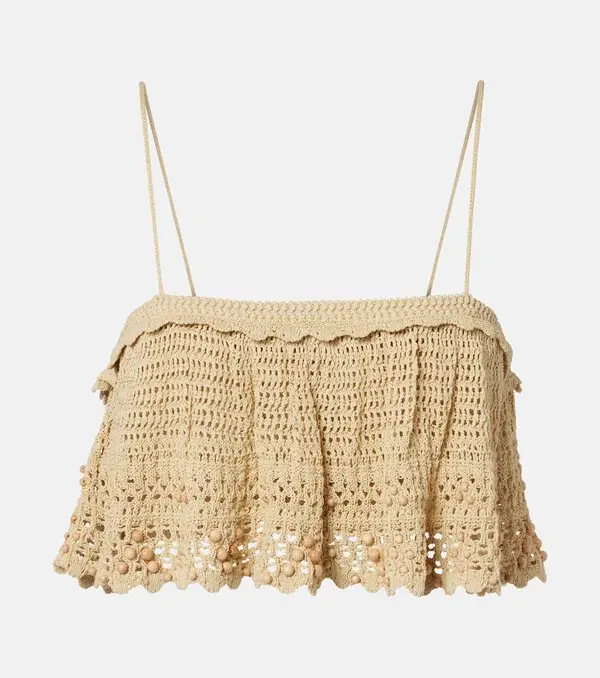 Isabel Marant Étoile Oraviel Beaded Crochet Crop Top - Beige