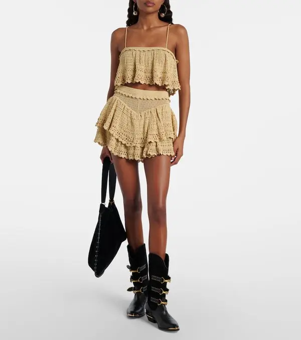 Isabel Marant Étoile Oraviel Beaded Crochet Crop Top - Beige