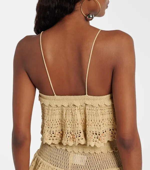 Isabel Marant Étoile Oraviel Beaded Crochet Crop Top - Beige