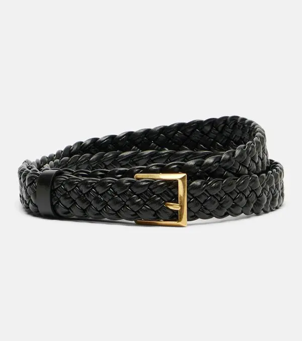 Bottega Veneta Solo Intreccio Leather Belt - Black